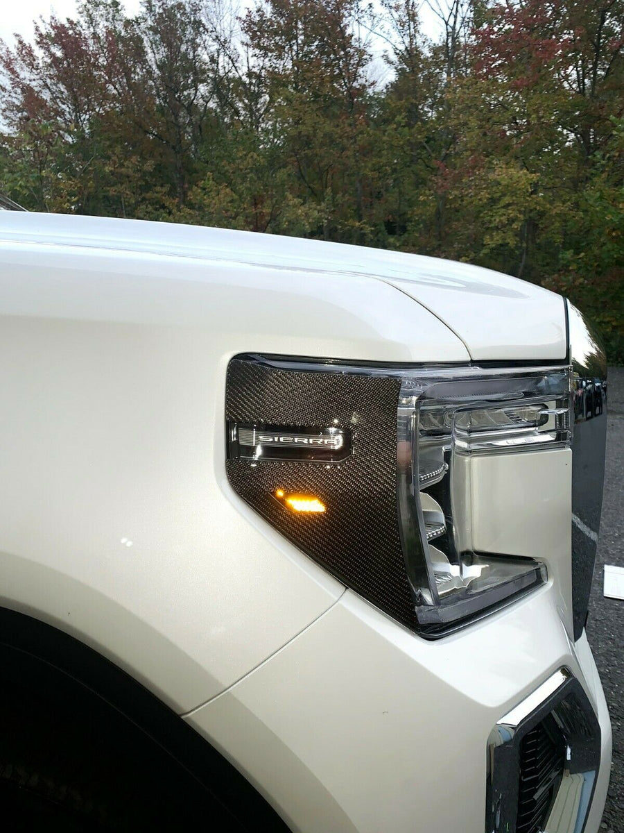 Dry Carbon Fiber Front light GARNISH trim kit Fit GMC Sierra 1500 Dena ...